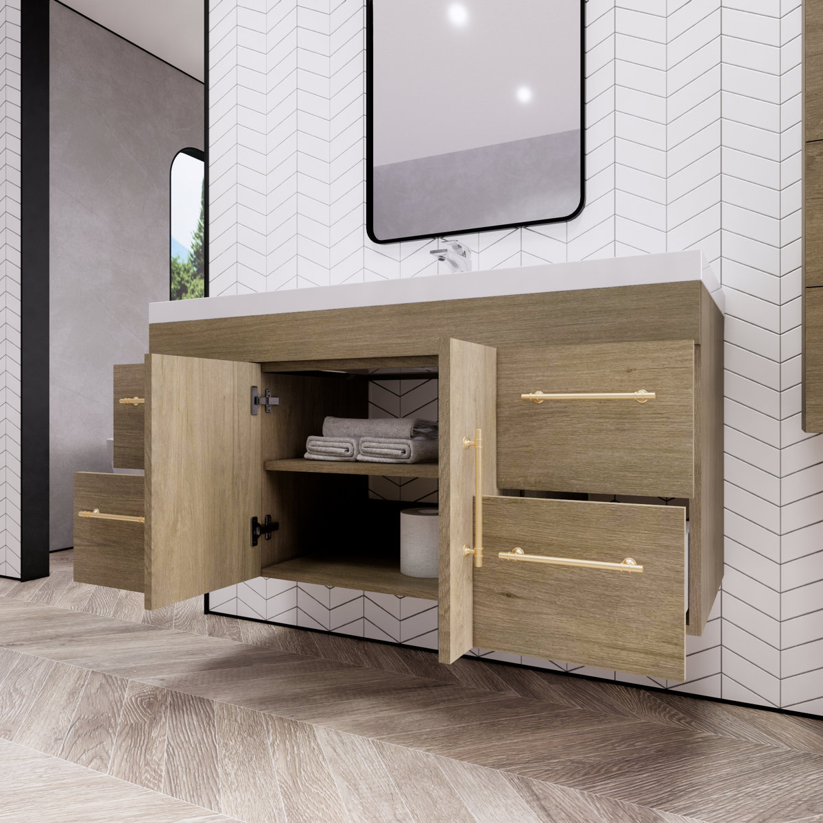 Brayden Studio® Bastos 47" Wall-Mounted Single Bathroom Vanity Set ...