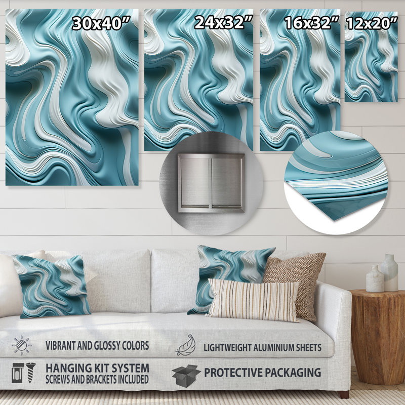 Ivy Bronx Blue And White Wave Tiles Impressions I - Waves Metal Wall ...