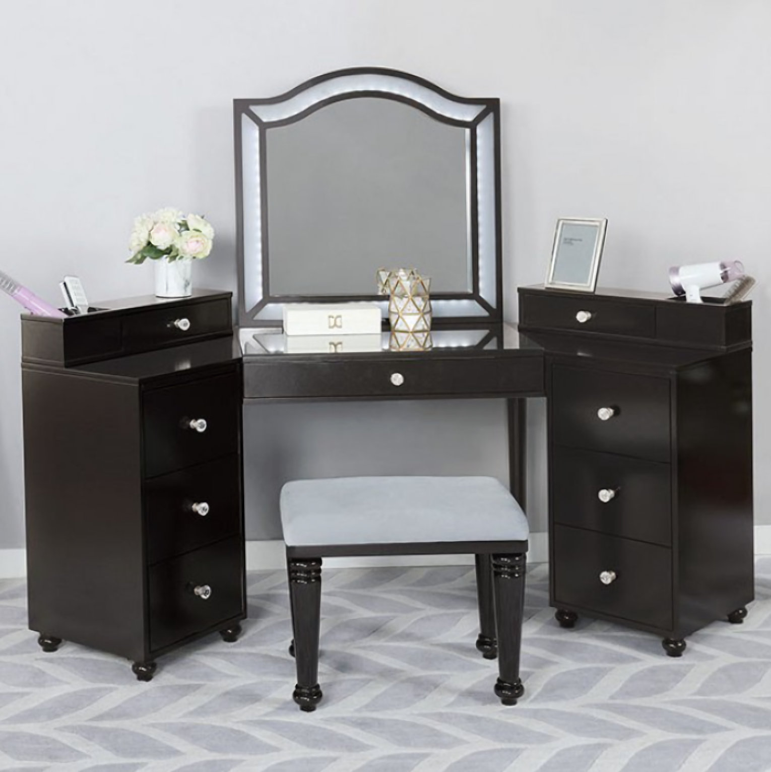 Willa Arlo™ Interiors Harr Congdon Vanity Set with Stool and Mirror ...