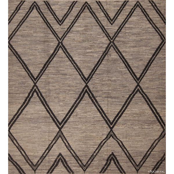 Nazmiyal Collection One-of-a-Kind Black/Brown/Gray Square Geometric ...