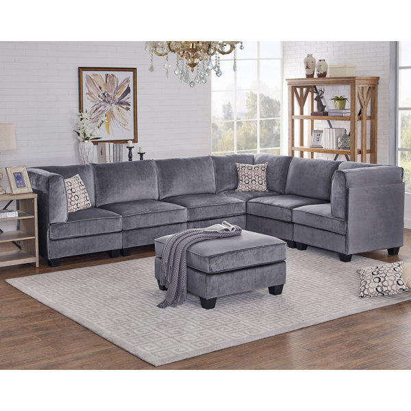 Ebern Designs Annegien 7 - Piece Velvet Sectional & Reviews - Wayfair ...