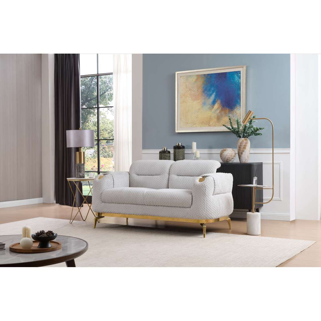 Latitude Run® Zoe Modern Style Loveseat Made With Wood And Gold Accents ...