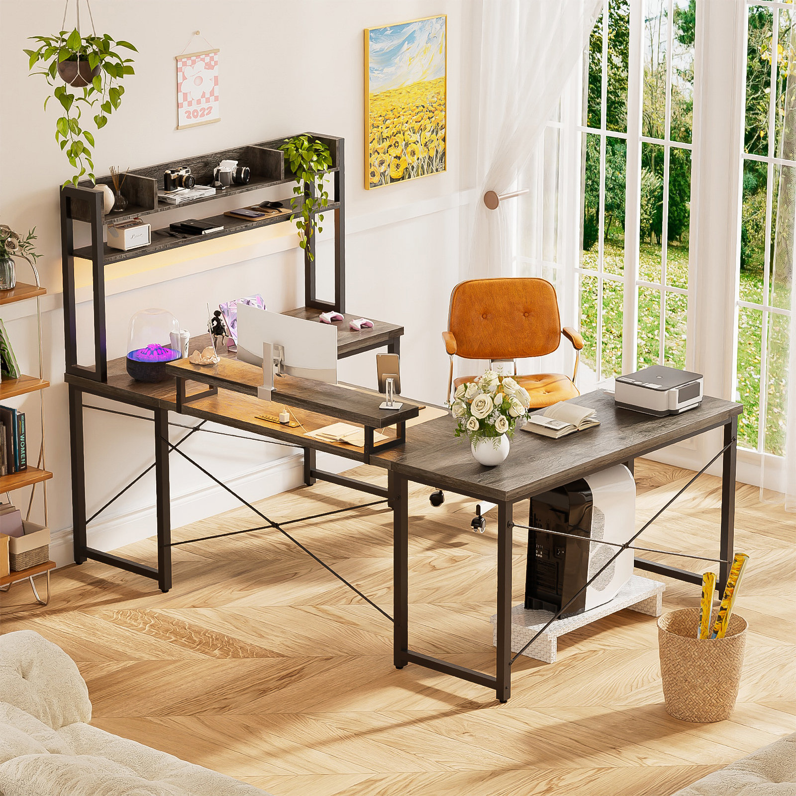Wrought Studio Kanisha 74.48'' W U-Shaped Computer Desk with Hutch ...