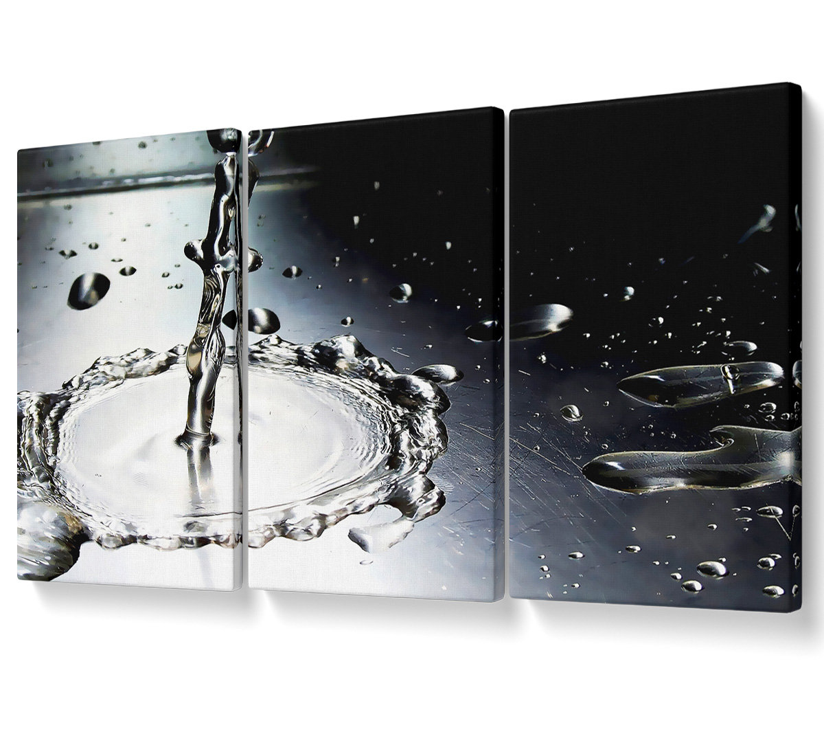 Ebern Designs Metal Water Splash - 3 Piece Wrapped Canvas Graphic Art ...