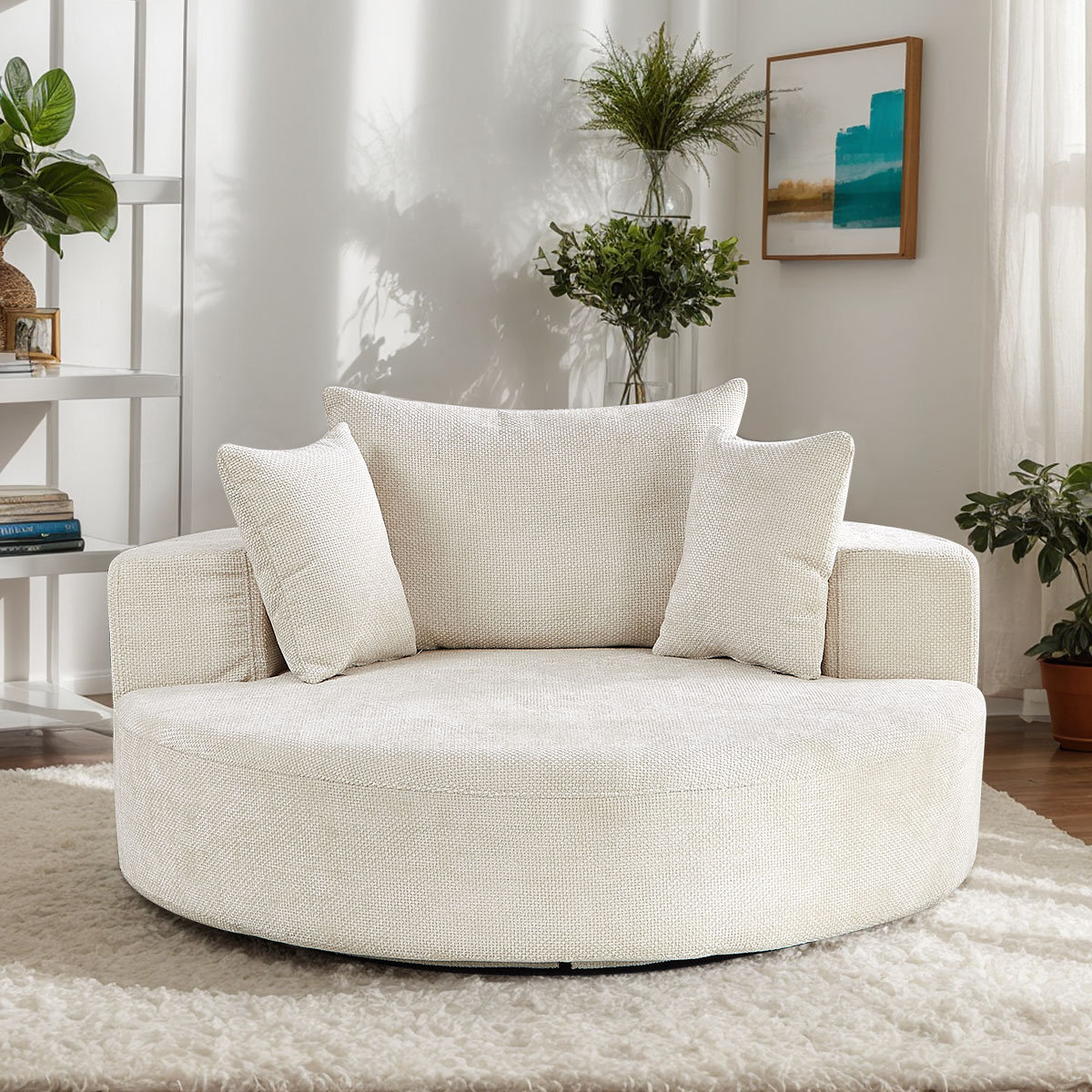 Hokku Designs Chenille Swivel 55'' Chair and Fluffy Sleeper Sofa with ...