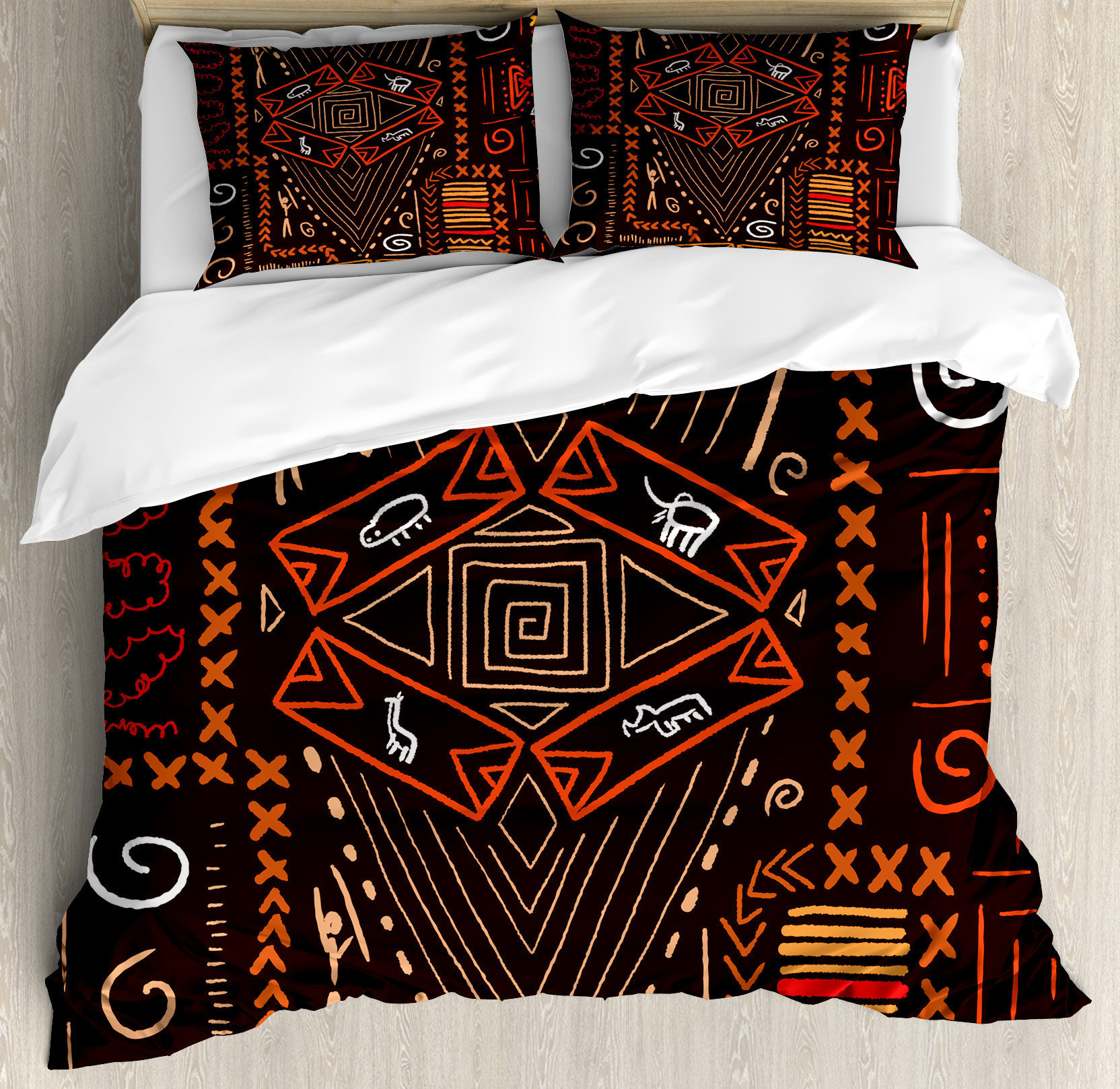 Ambesonne Tribal Duvet Cover Set, Aboriginal Cave, Calking, Orange and ...