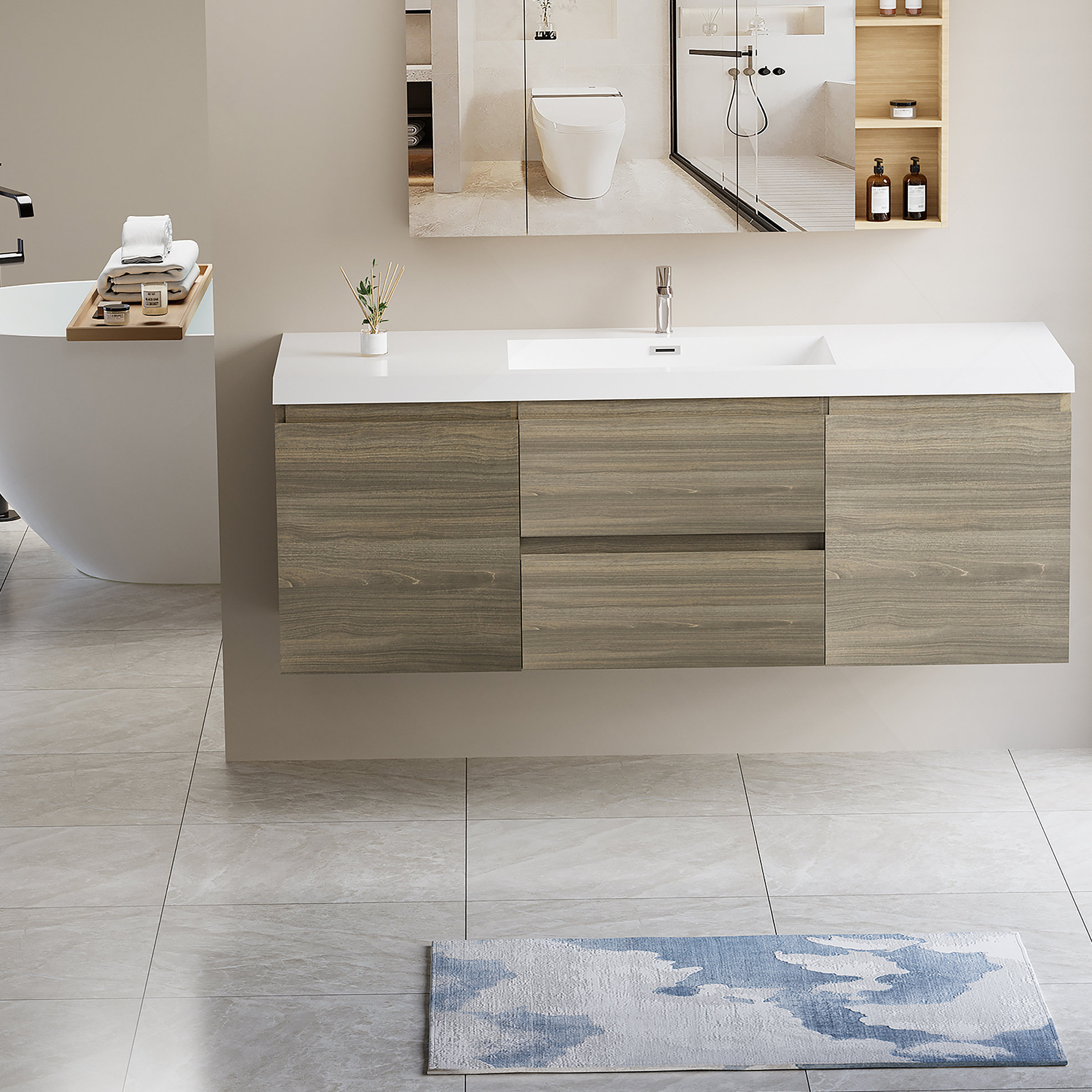 Ebern Designs 60" Floating Bathroom Vanity with Sink, Modern Wall ...