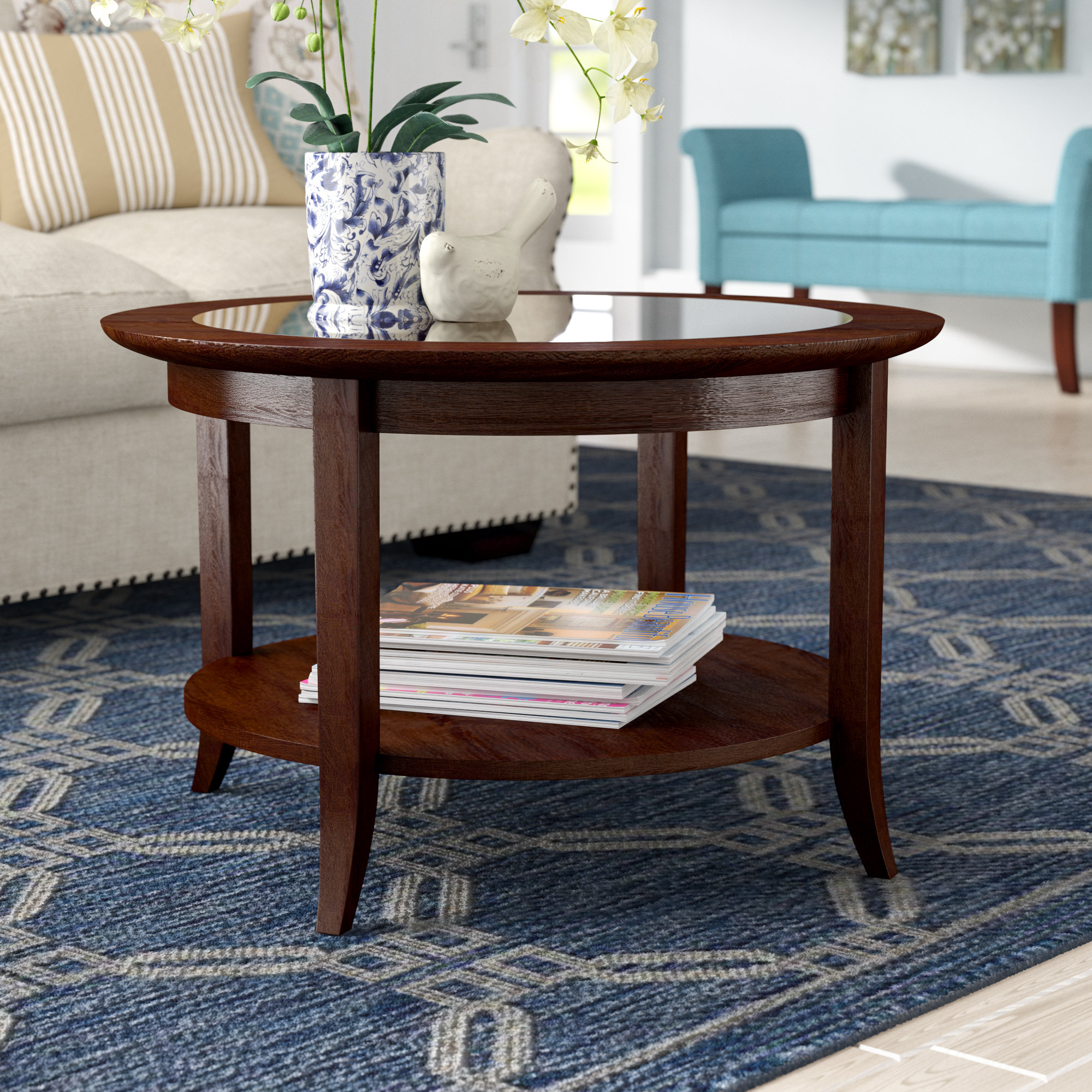 Charlton Home Wilfredo Round Solid Wood Coffee Table in Chocolate Oak ...