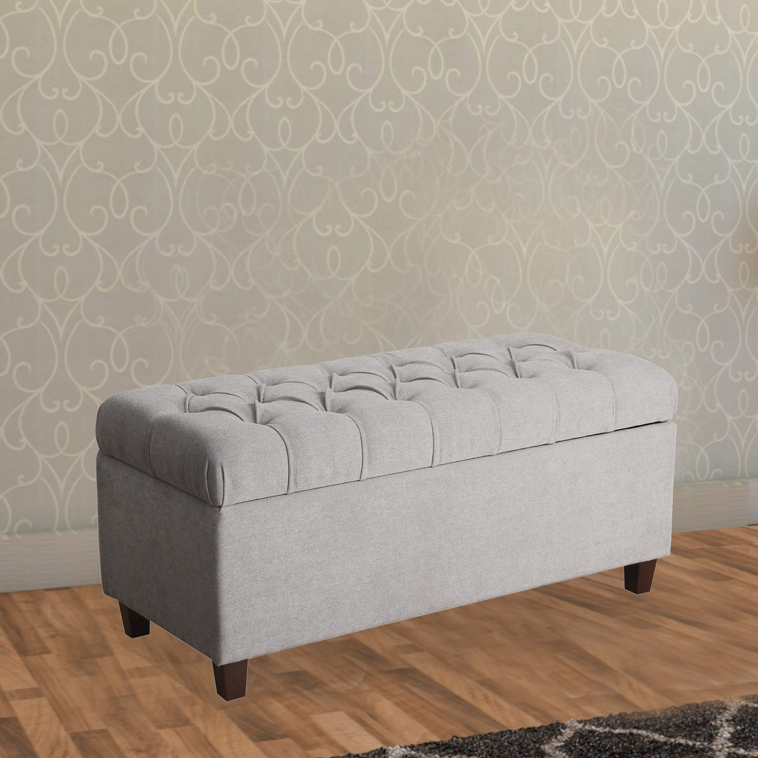Alcott Hill Fabric Upholstered Tufted Storage Bench With Wooden Bun ...
