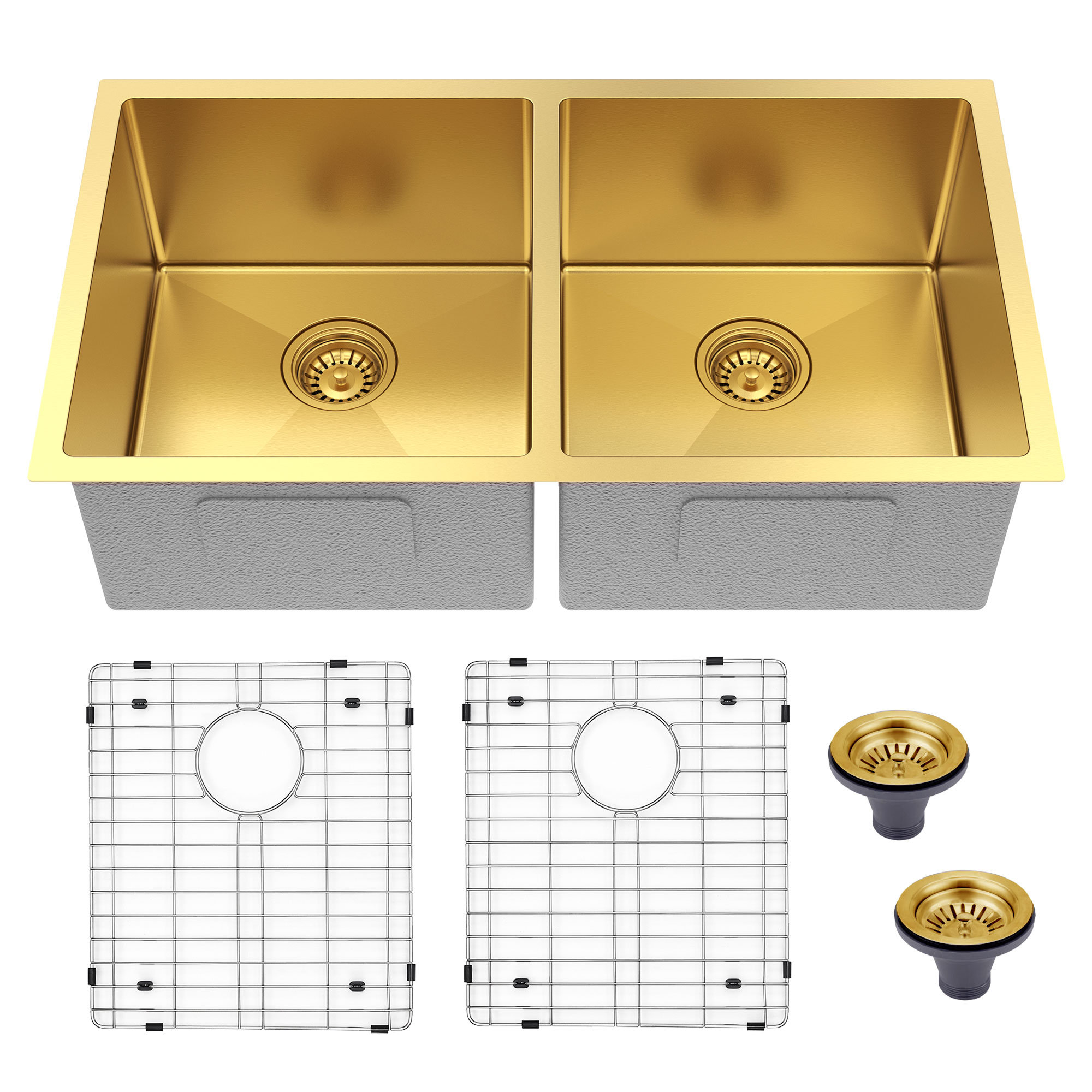 HIGOLD 33" L Undermount Double Bowl 16 Gauge 304 Stainless Steel ...