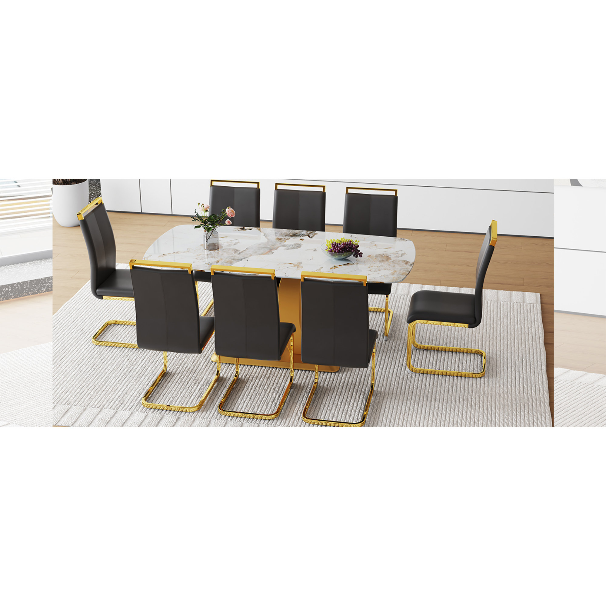 Everly Quinn Luxurious White Pandora Patterned Glass Dining Table Set ...