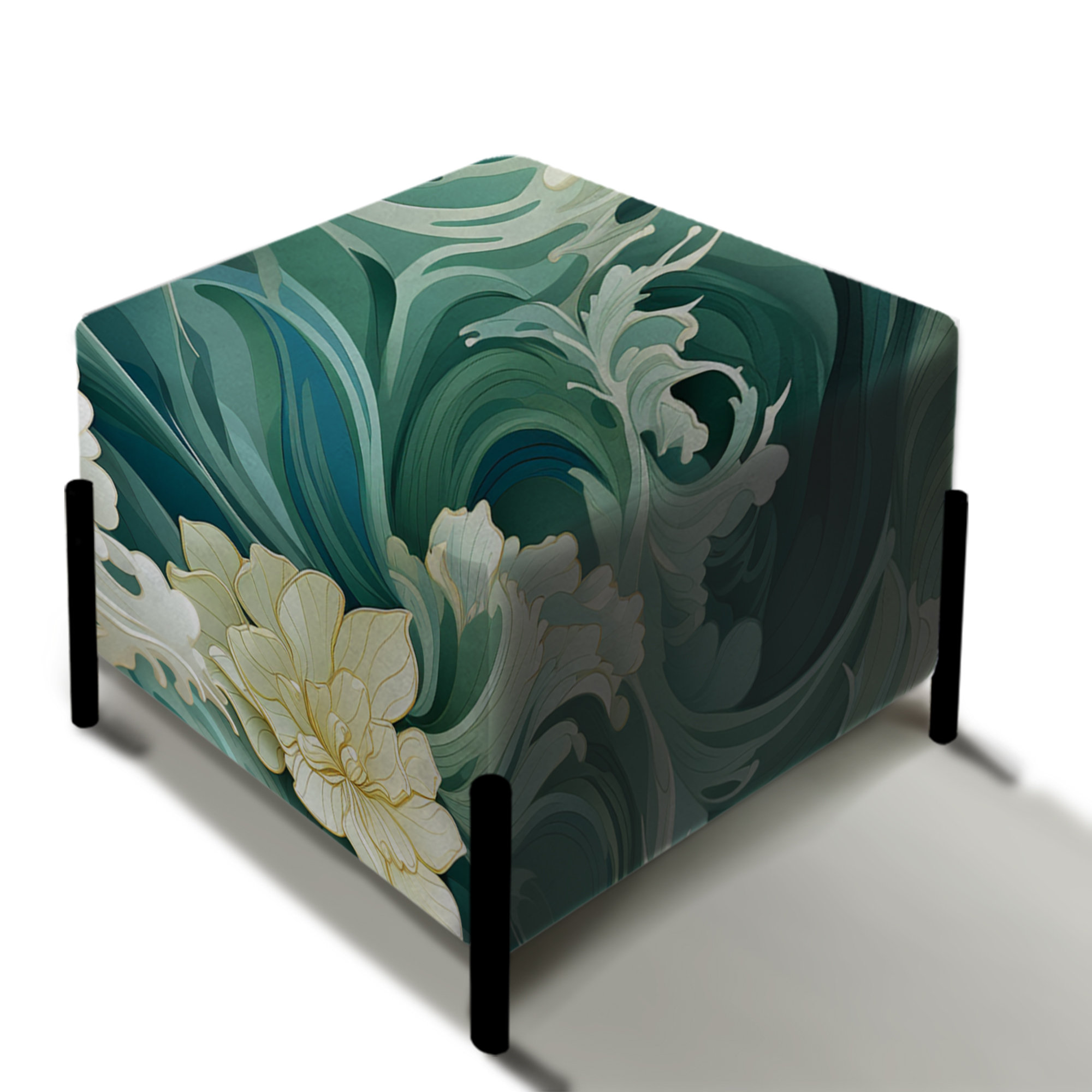 Design Art Green Aquamarine Cascade Chann - Coastal Square Ottoman ...