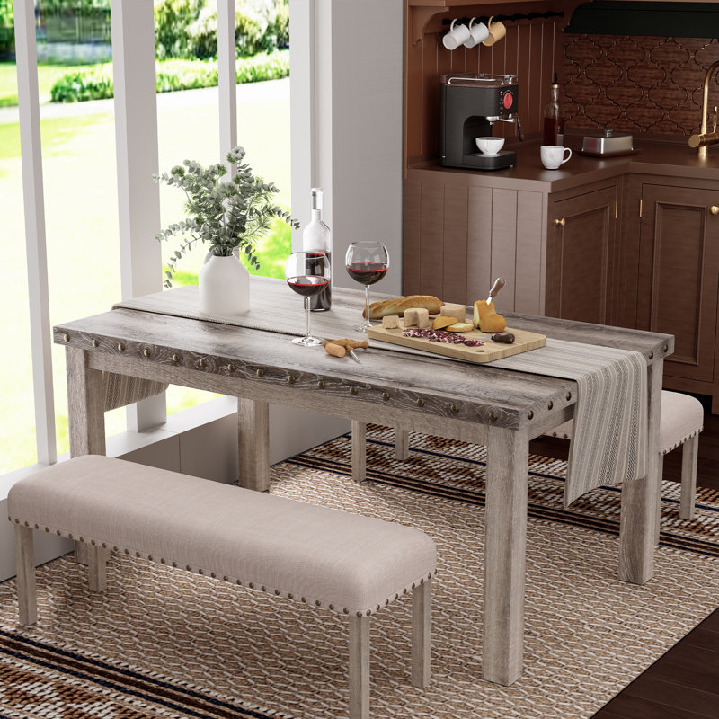 August Grove® 4-Person Dining Room Set, Mid-century Rectangular Wood ...