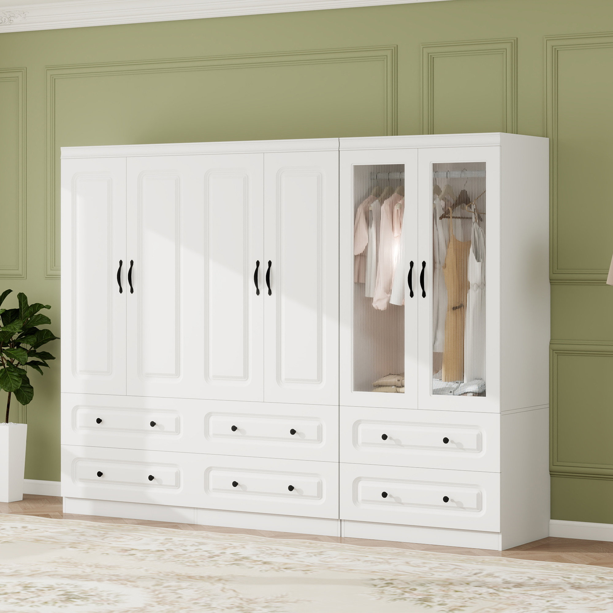 Red Barrel Studio White Armoire Wardrobe Closet With Drawers and Doors ...