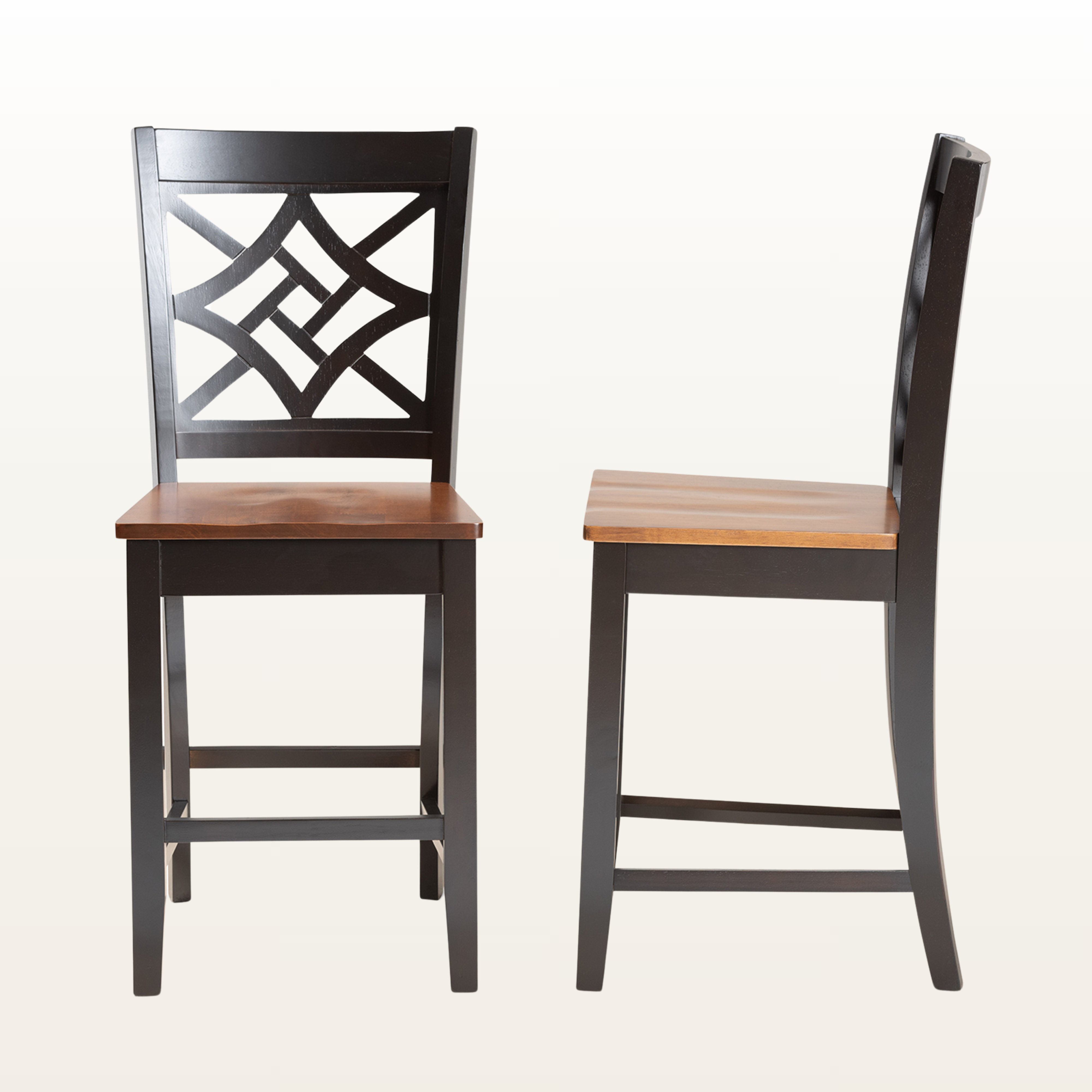 Lark Manor™ Solace 2-Piece Counter Stool Set in Dark Brown and Walnut Brown Finished Wood | Wayfair