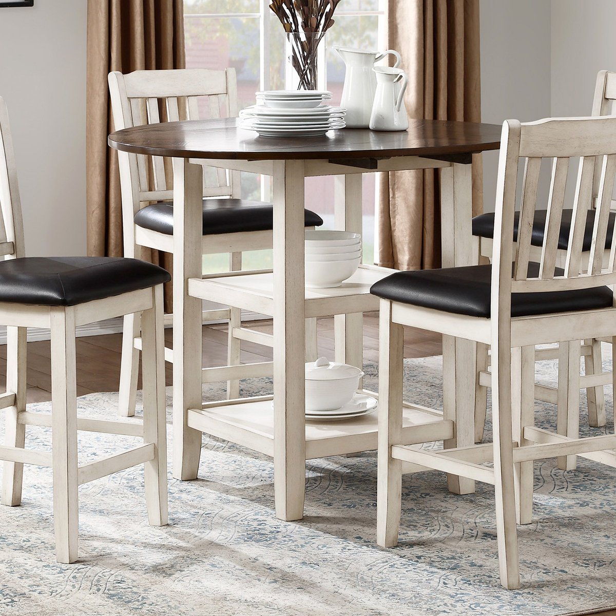 Rosalind Wheeler Pc Counter Height Set Table With X Bottom Shelves Drop ...