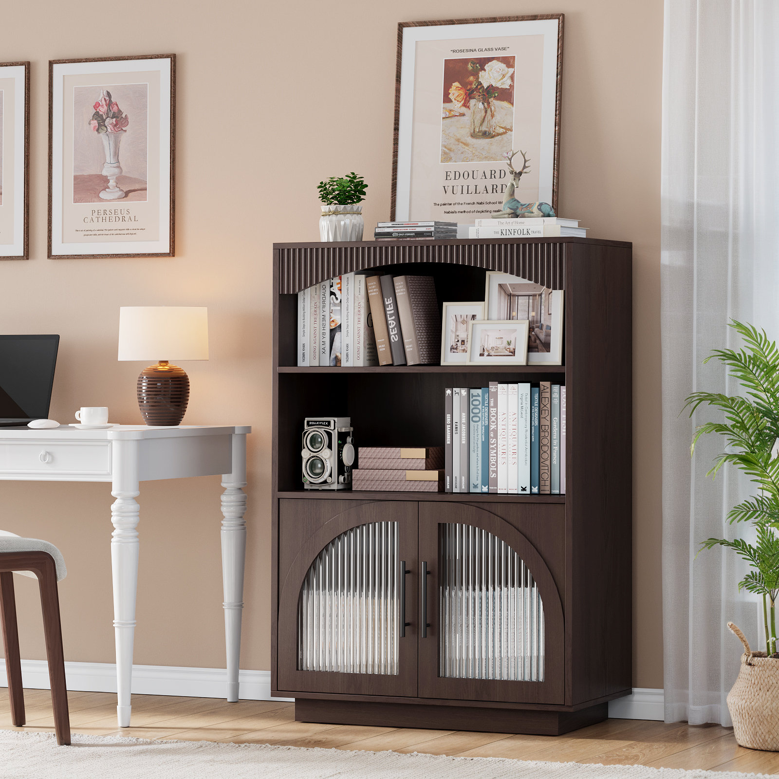 Ebern Designs 46" Bookshelf And Bookcase, Small Bookcase With Glass ...