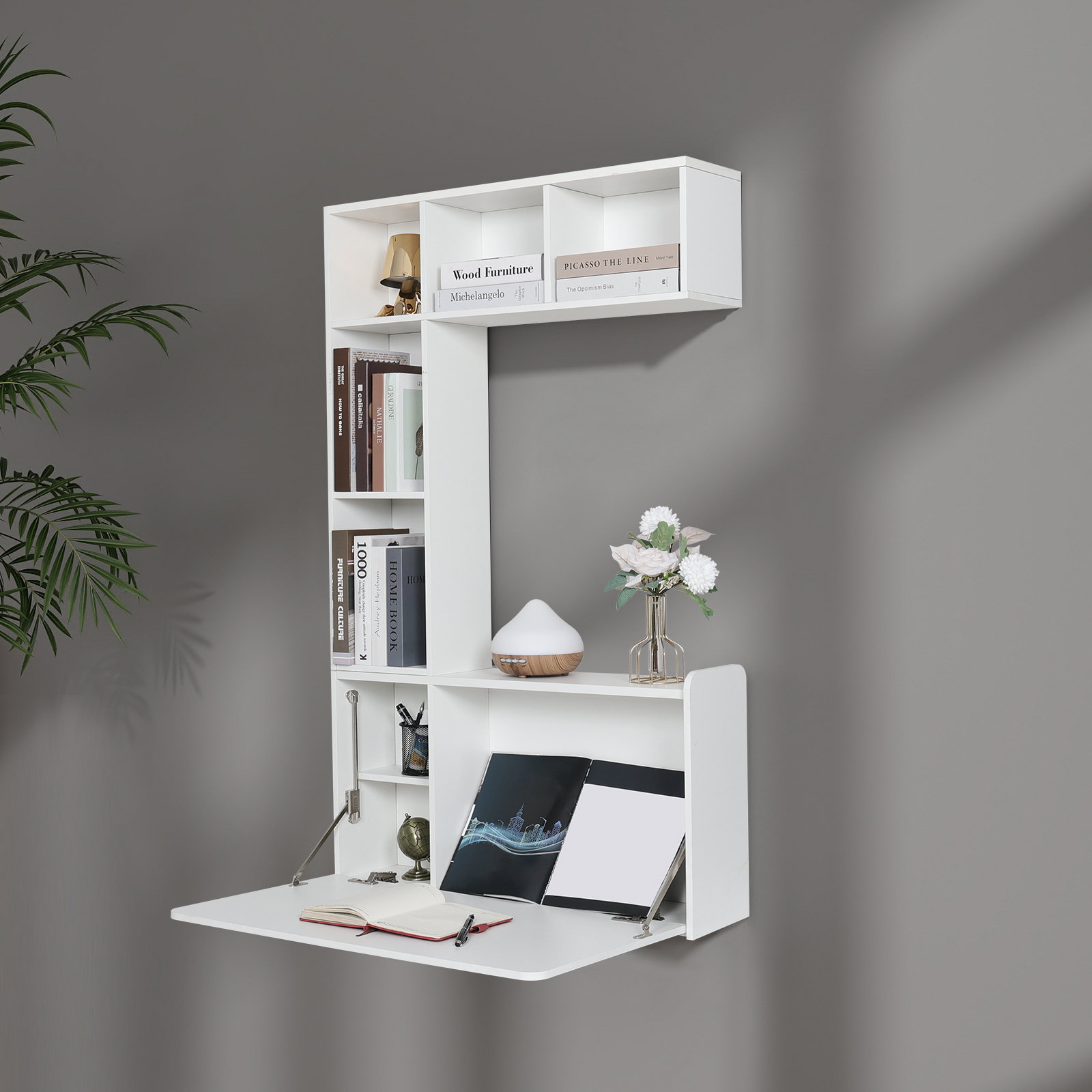 Ebern Designs Multifunctional Folding Floating Wall Mounted Desk Laptop ...