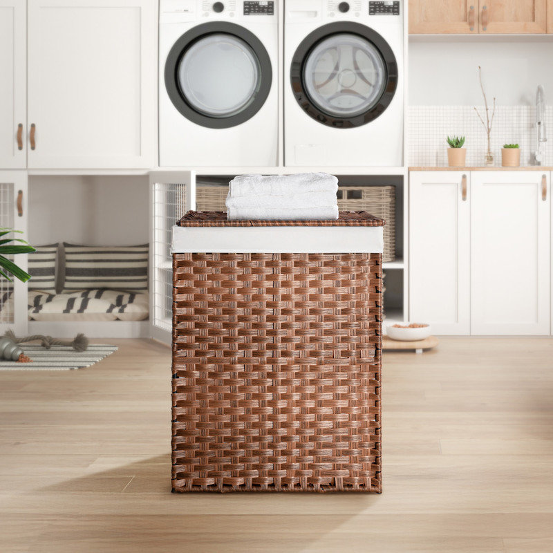 Latitude Run® Laundry Hamper With Lid PE Rattan Powder Coating Frame ...