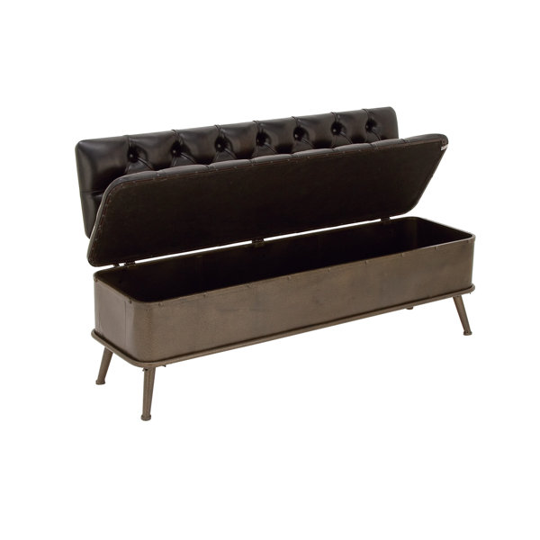 Williston Forge Metal Room Storage Bench with Tufted Faux Leather ...