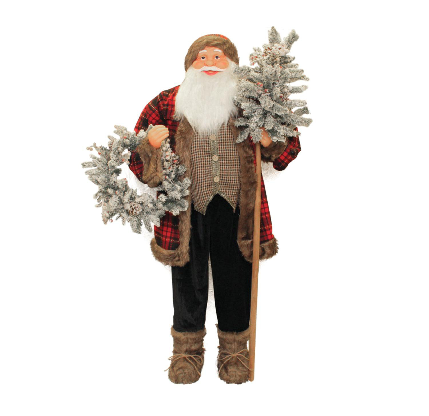 Northlight Seasonal 60" Santa Claus with Flocked Alpine Tree and Wreath ...
