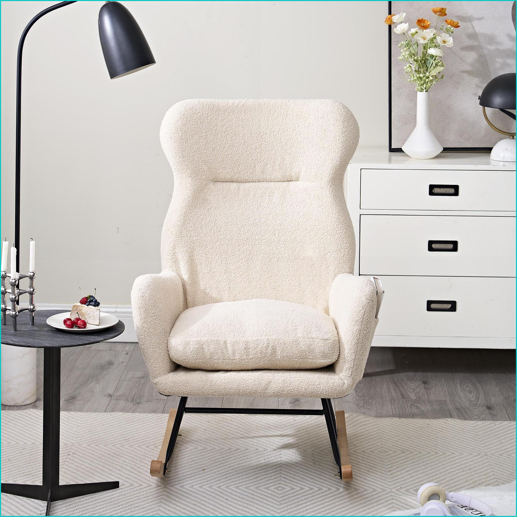 Trule Modern Teddy Material Rocking Chair with High Backrest for Living ...