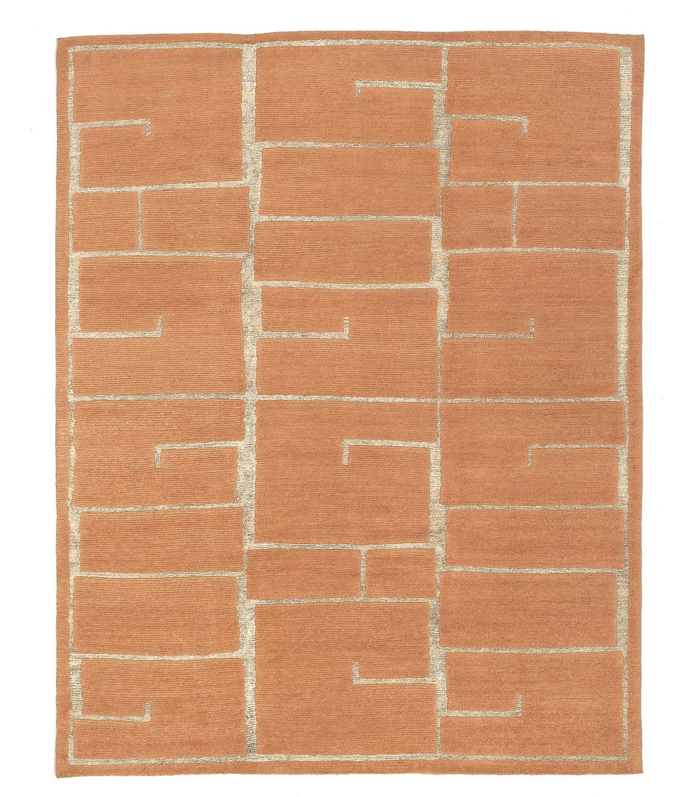 Tufenkian Shanghai Geometric Hand-Knotted Neutral/Orange Area Rug ...