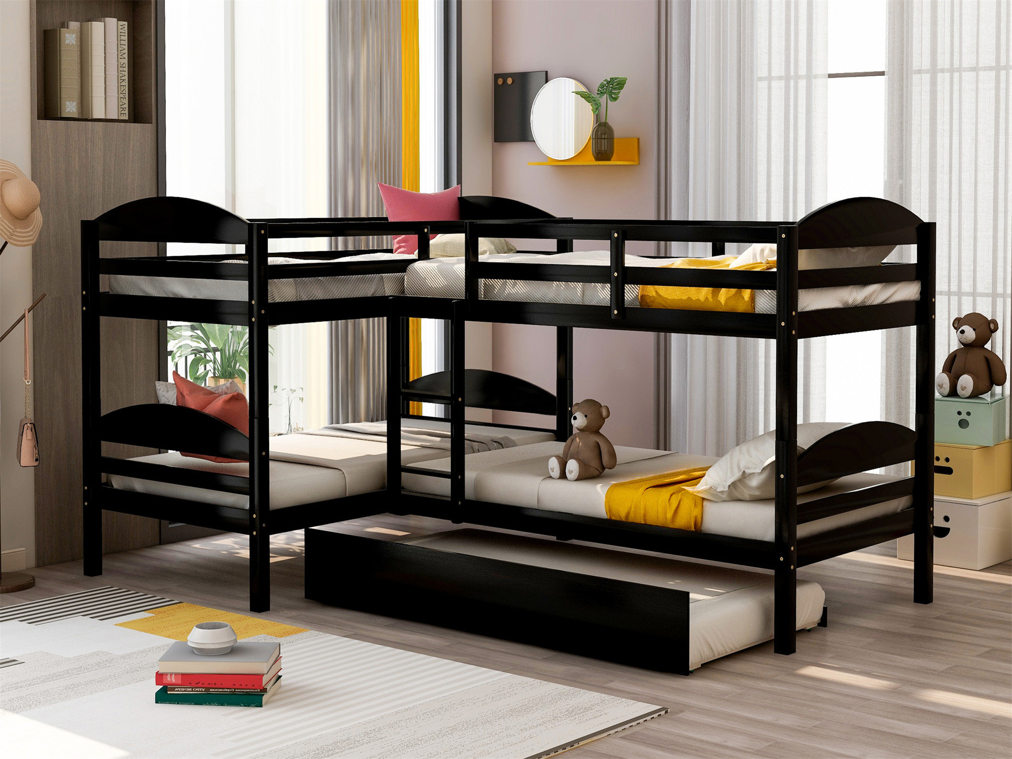Harriet Bee L-Shaped Bunk Bed With Trundle-White{OLD SKU:LP000024AAK ...