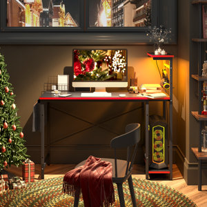 17 Stories Johnothan Computer Desk with 4 Tiers Shelves, LED, 44 ...