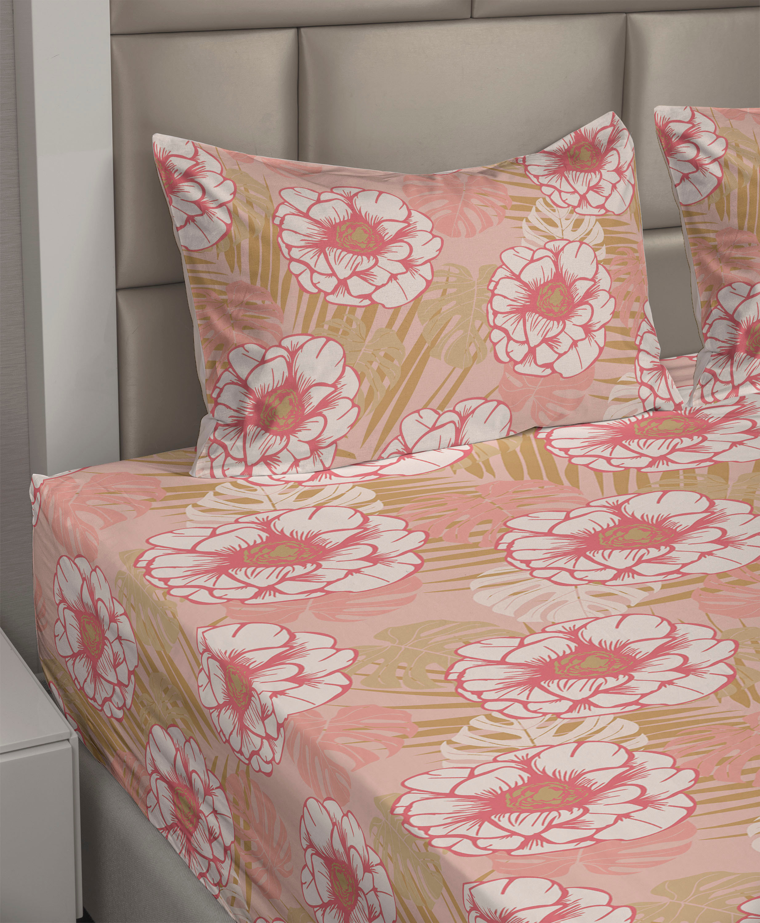 Ambesonne Rosette Pattern Sheet Set Aloha Roses Leaves Pastel Pink ...