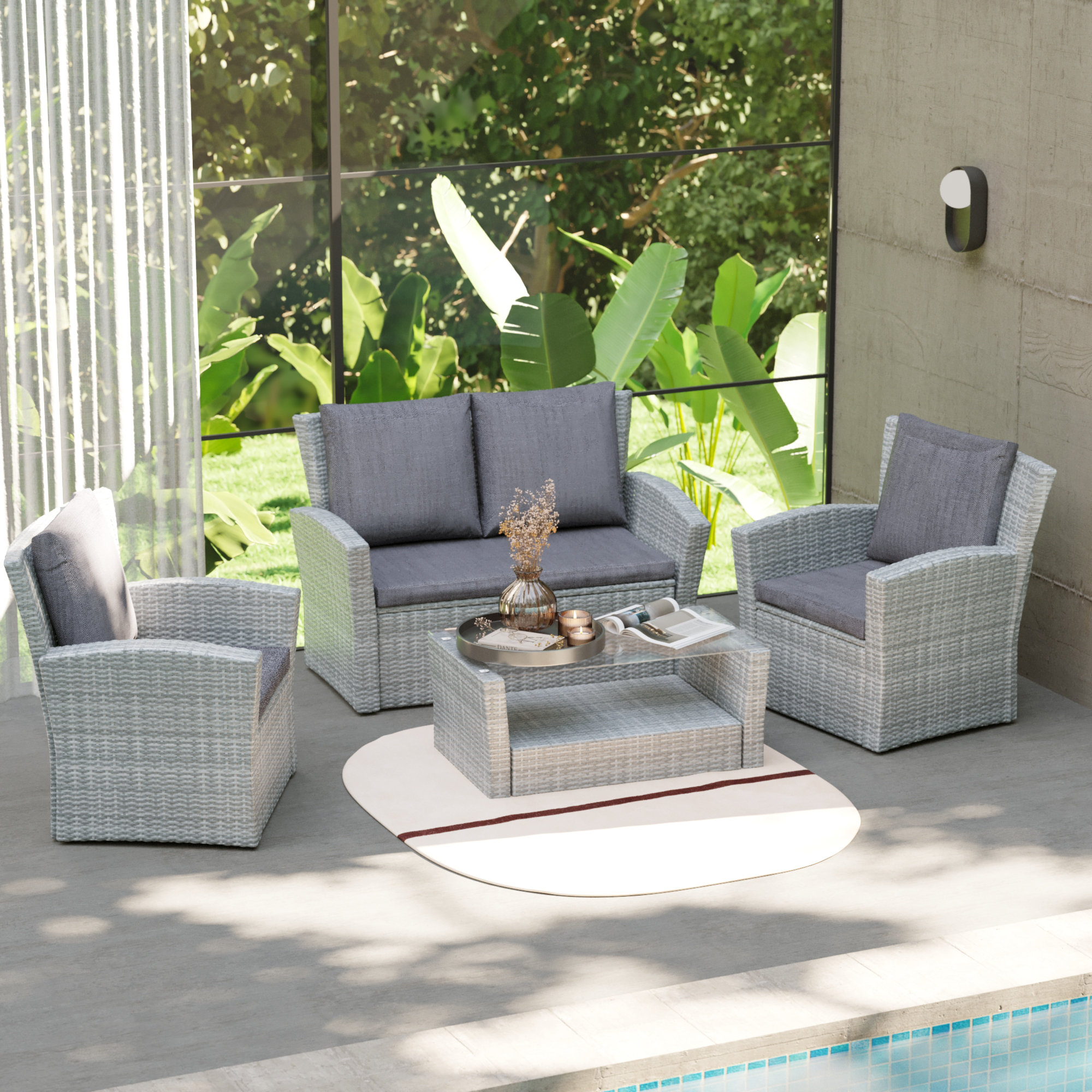 Rosalind Wheeler Custinne Rattan 5 - Person Seating Group with Cushions ...