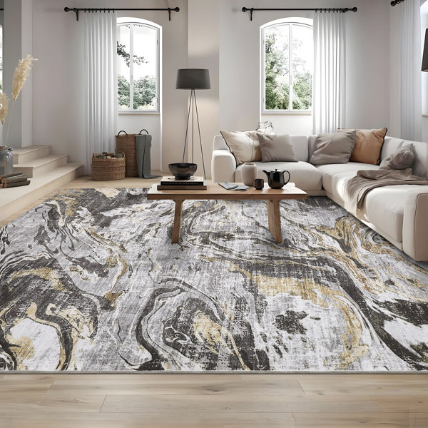 Ebern Designs Randolph Abstract Machine Washable Area Rug with Rubber ...