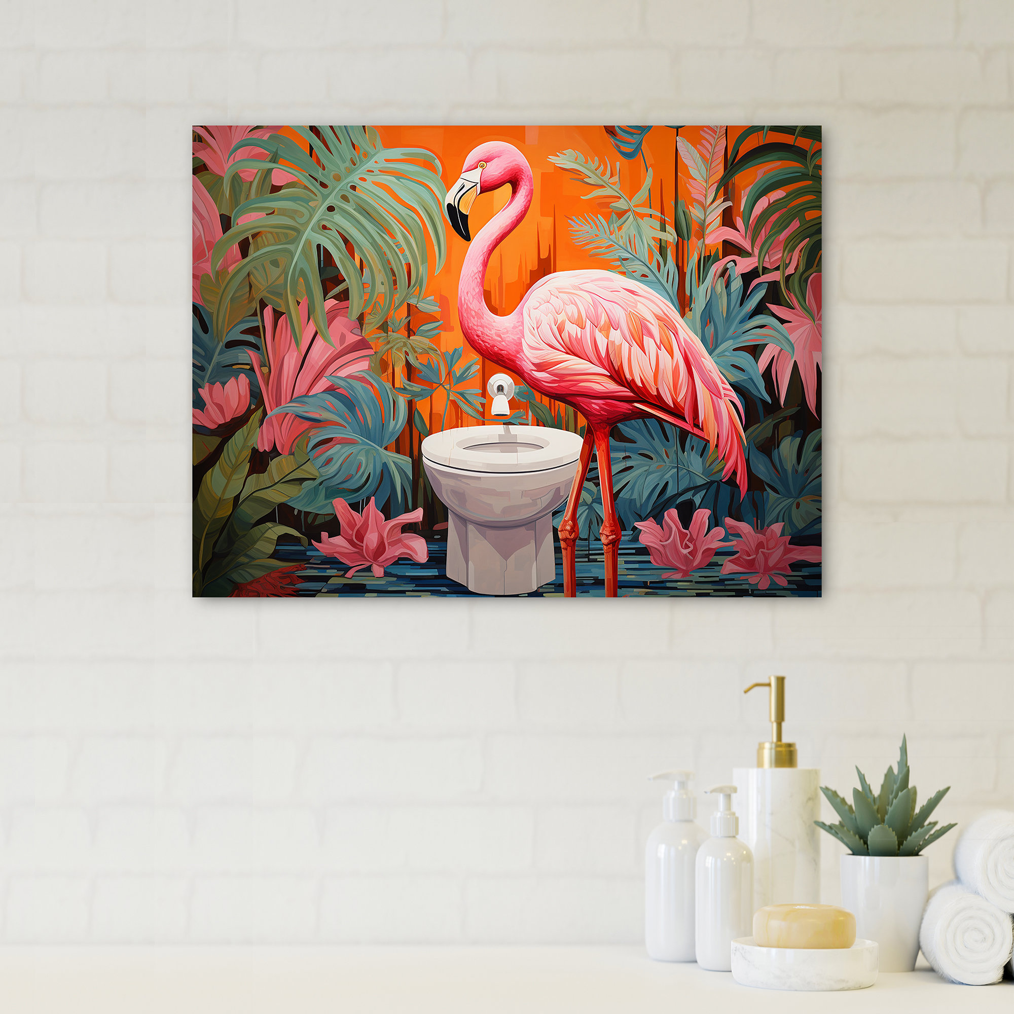 Bay Isle Home™ Flamingos Fancy Flush Bathroom 2 - Toilet Framed Prints ...