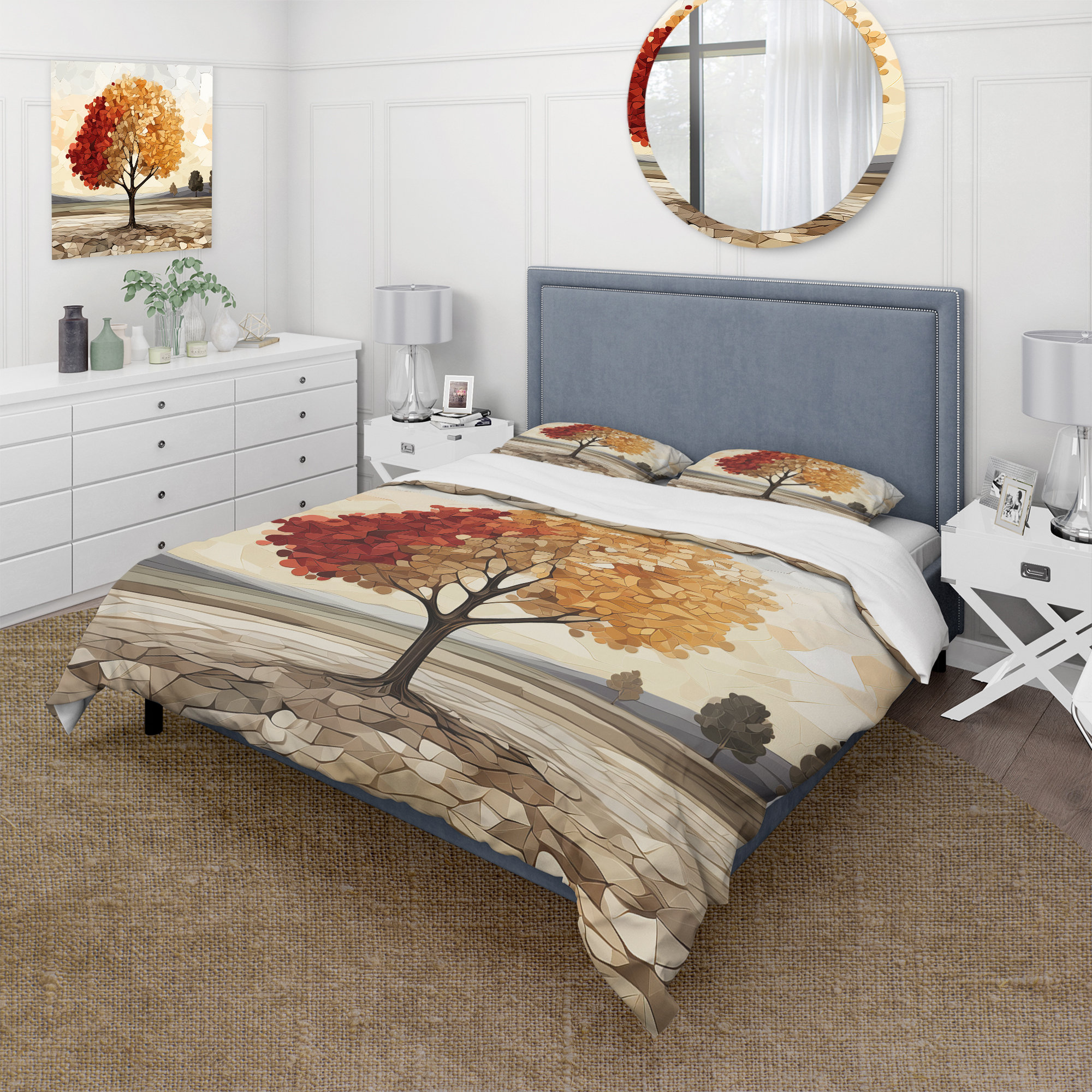 Design Art Orange American Basswood Tree Harmony I - Tree Duvet Cover ...