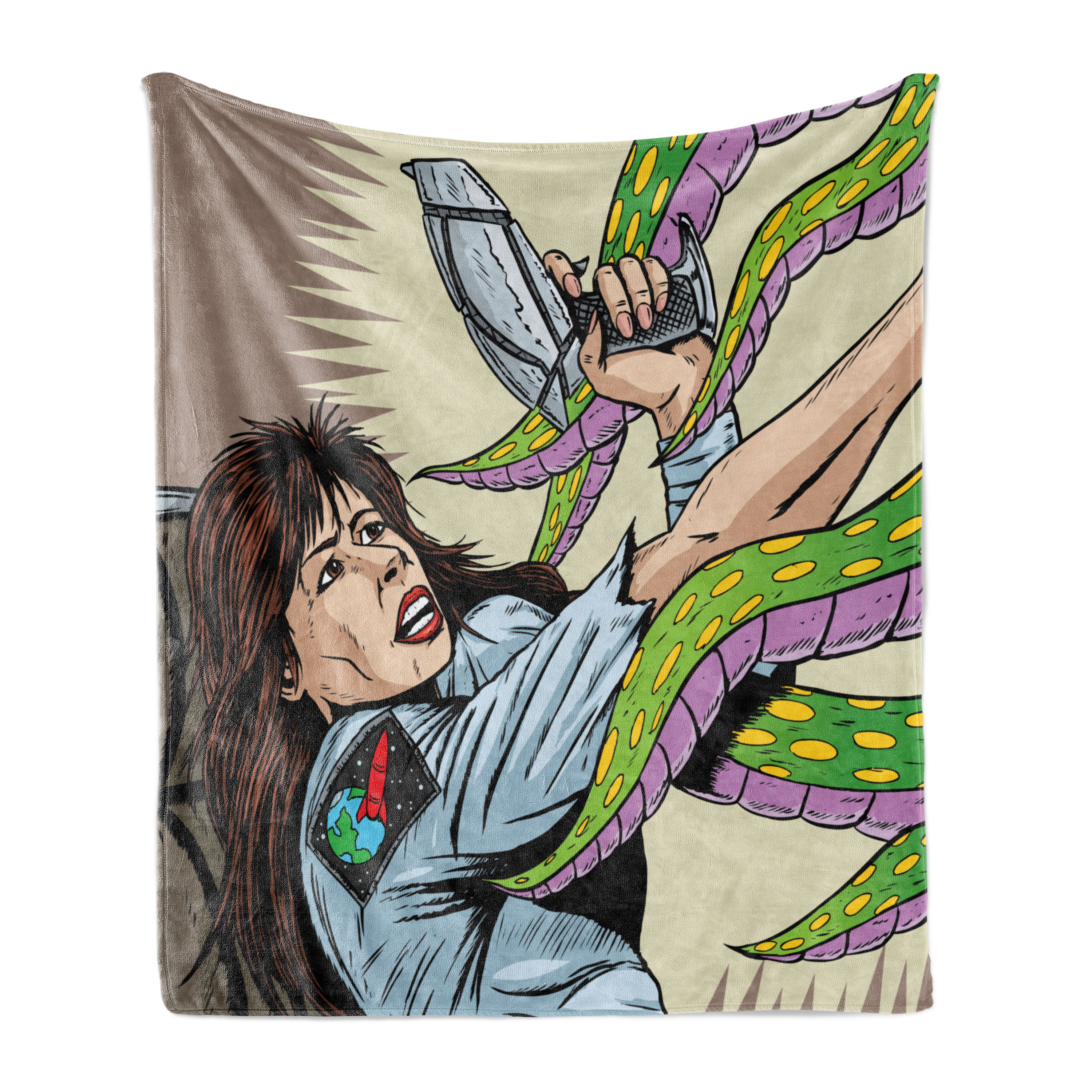 Ambesonne Cartoon Fleece Throw Blanket Alien Attack Astronaut ...