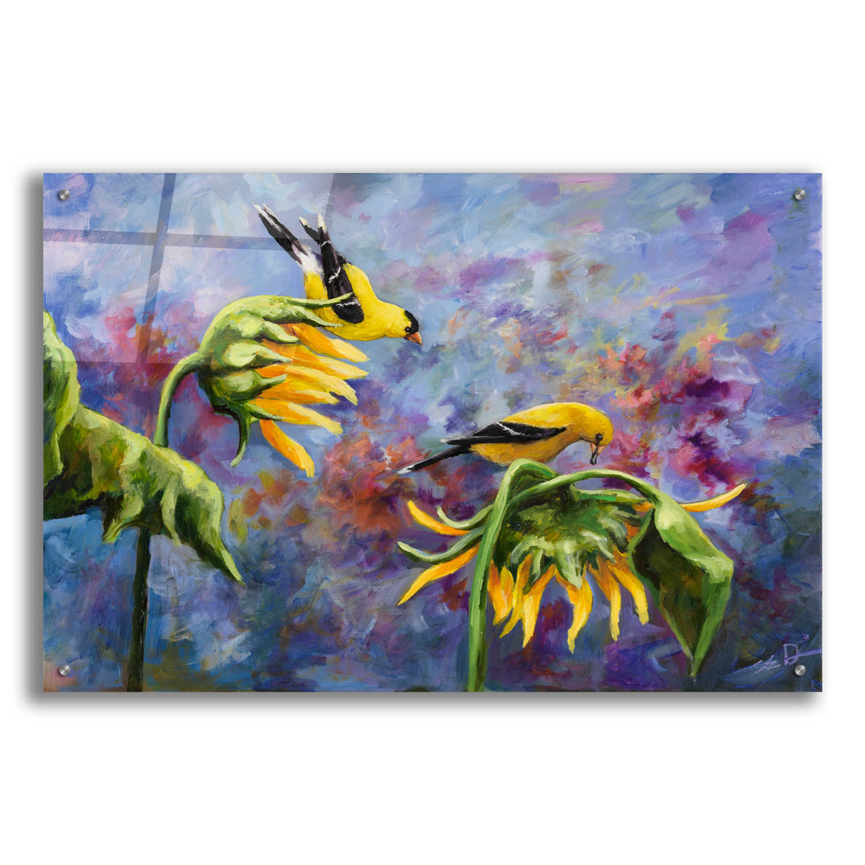 August Grove® Epic Art 'Finches With Sunflowers' By Sarah Davis ...