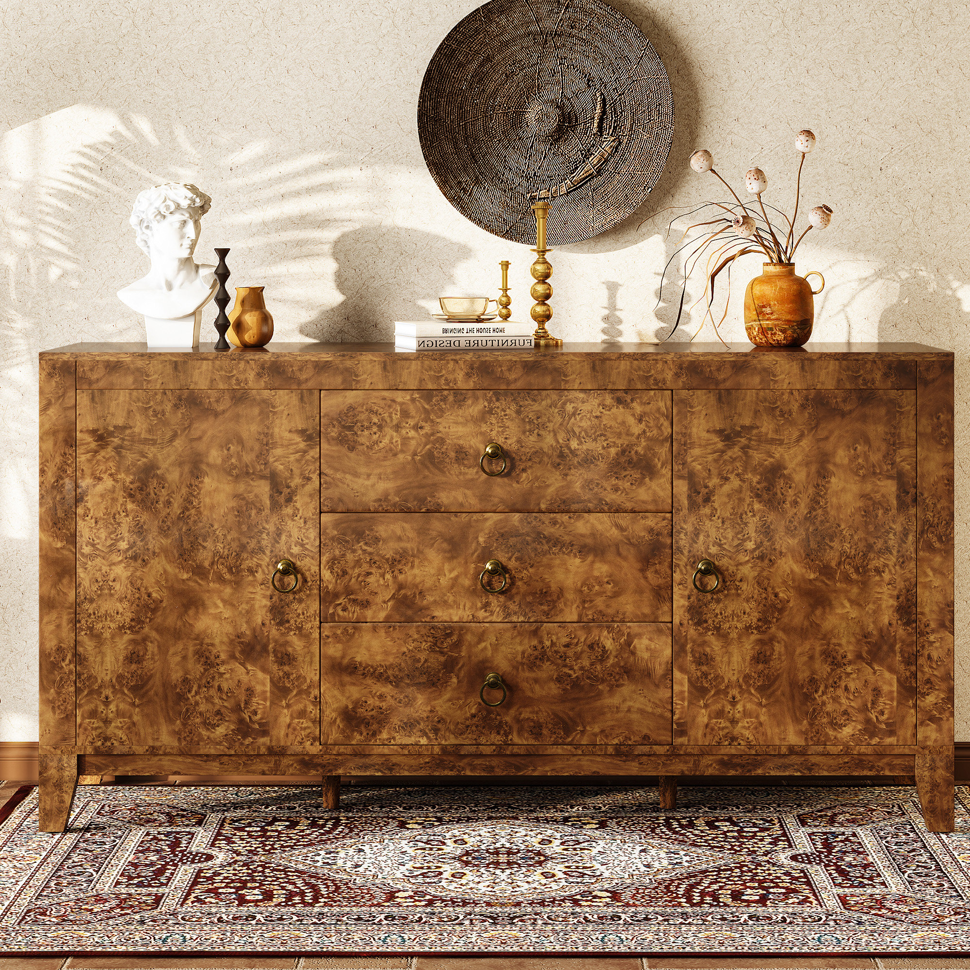 Millwood Pines Dorne 60" Modern High Gloss Burl Sideboard with ...