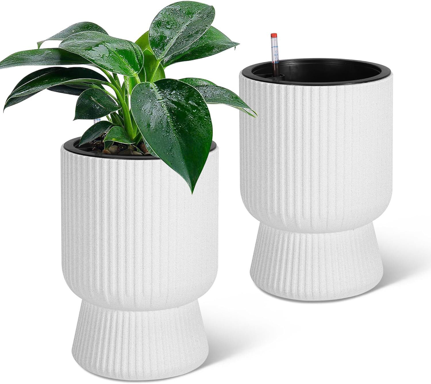 Ebern Designs 14.2" Tall Planters Set Of 2, Plant Pots, Self Watering ...