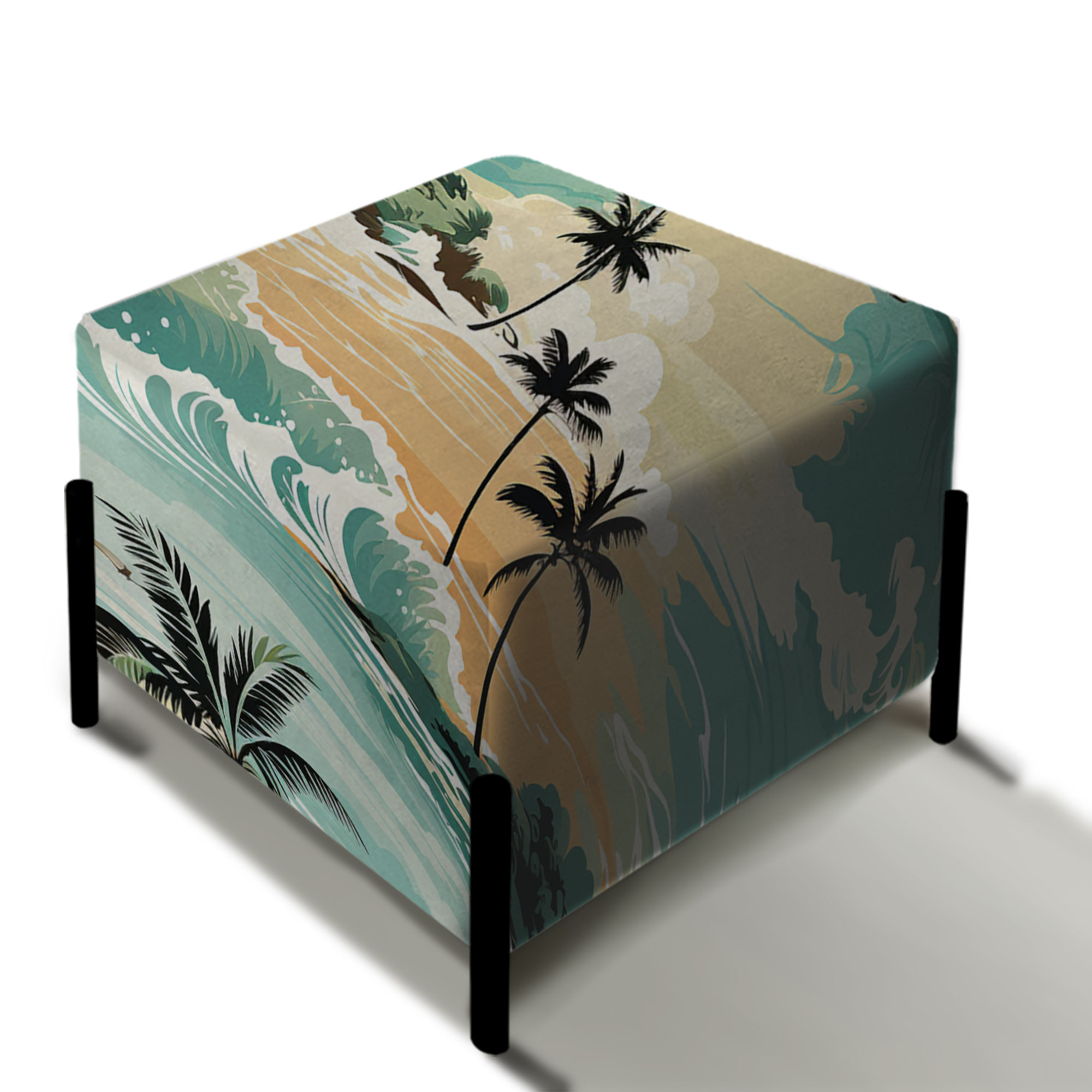 Design Art Whispering Shores Tropical Pattern - Coastal Square Ottoman ...