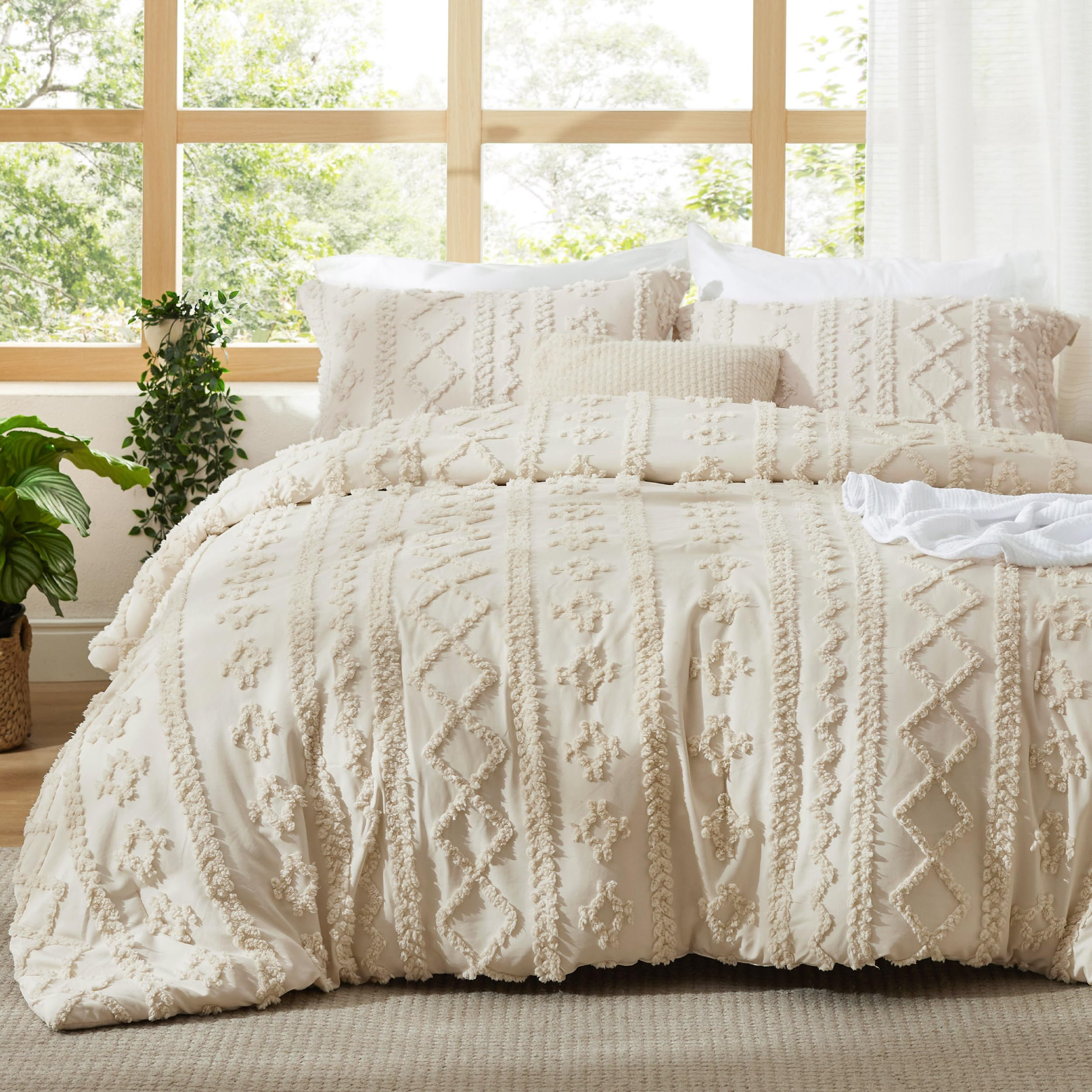 Bedsure Tufted Boho Comforter Boho Bed Set, GentleSoft Farmhouse Shabby ...