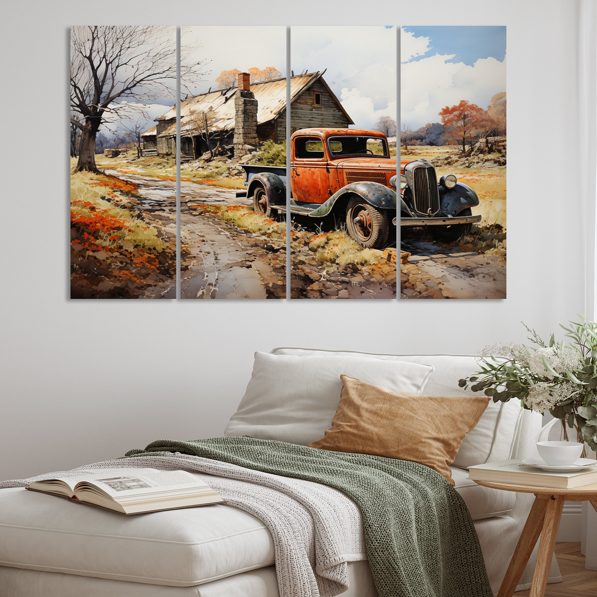 Williston Forge Coral Pickup Truck Road Legends II On Canvas 4 Pieces ...