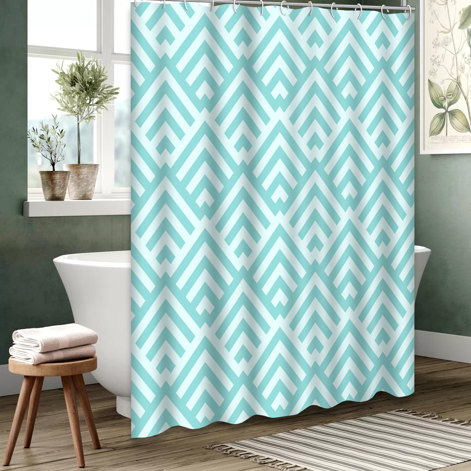East Urban Home Aqua Green Waterproof Shower Curtain,Stripe Green Aqua ...