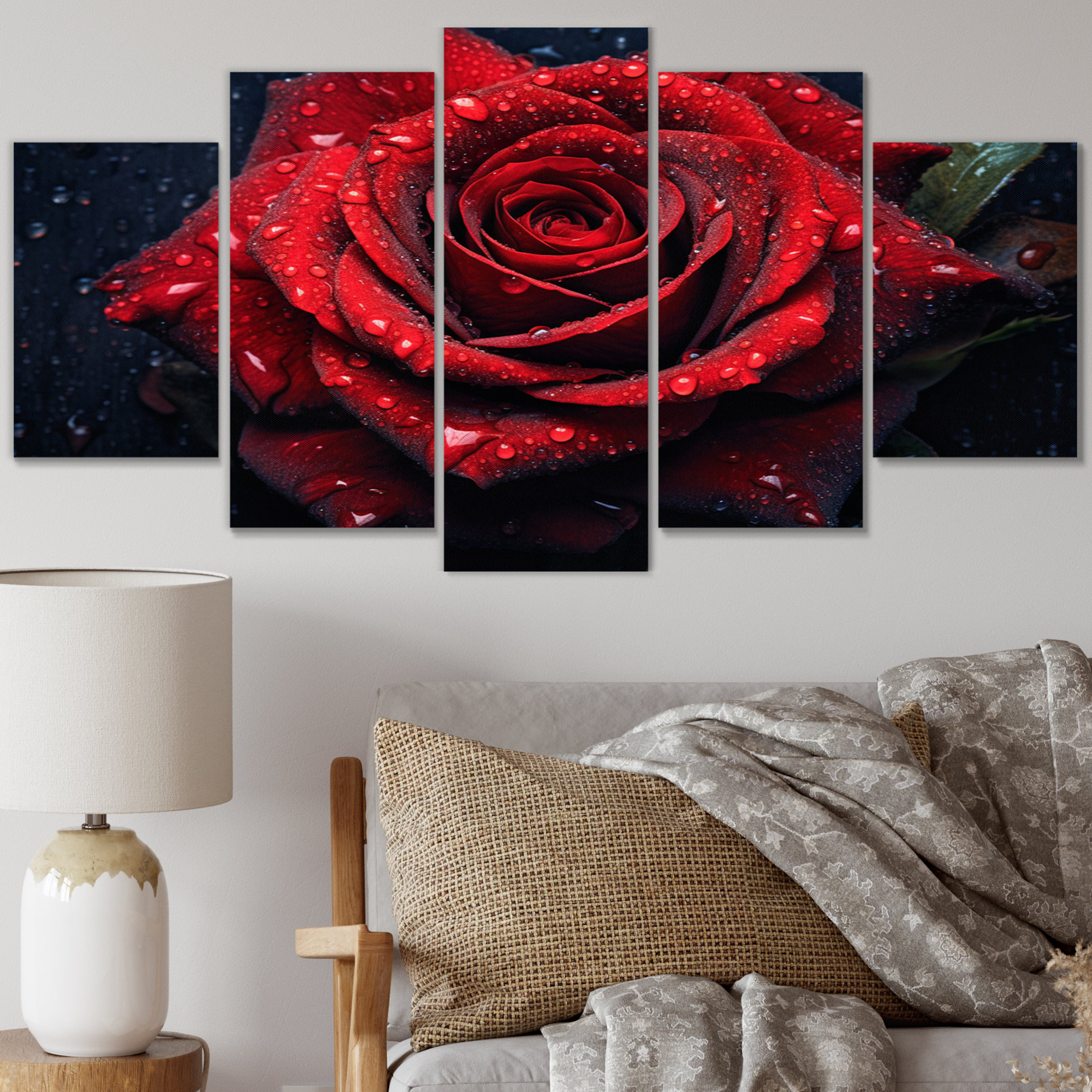 Ebern Designs Red Rose with Raindrops VI - Roses Metal Wall Art Living ...