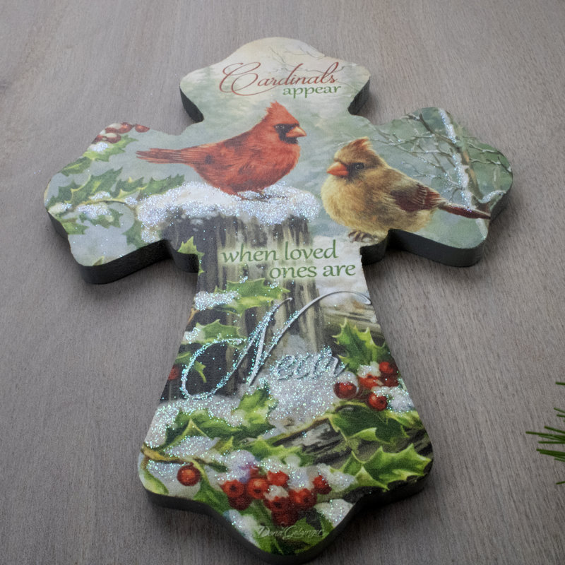Glow Decor Holly Cardinals Wooden Cross | Wayfair