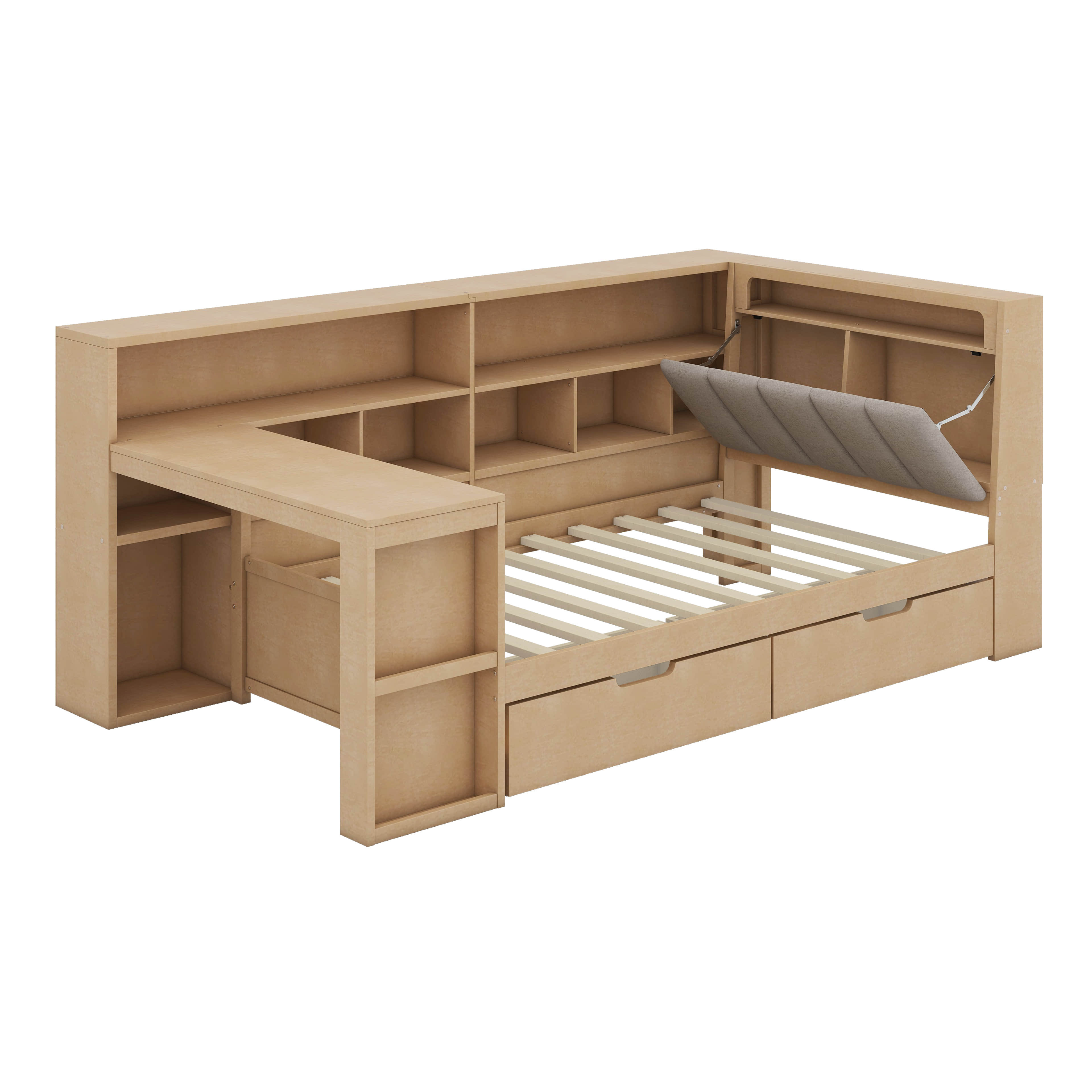 Red Barrel Studio® L-Shaped Wooden Daybed With Desk And Storage ...