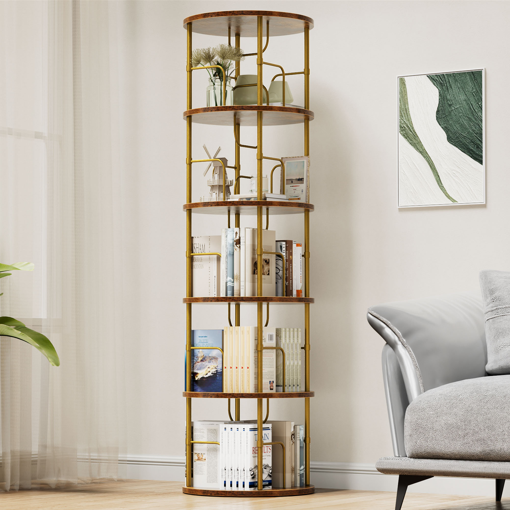 Ebern Designs 5 Tier 360°rotating Bookshelf Spinning Bookcase Corner ...