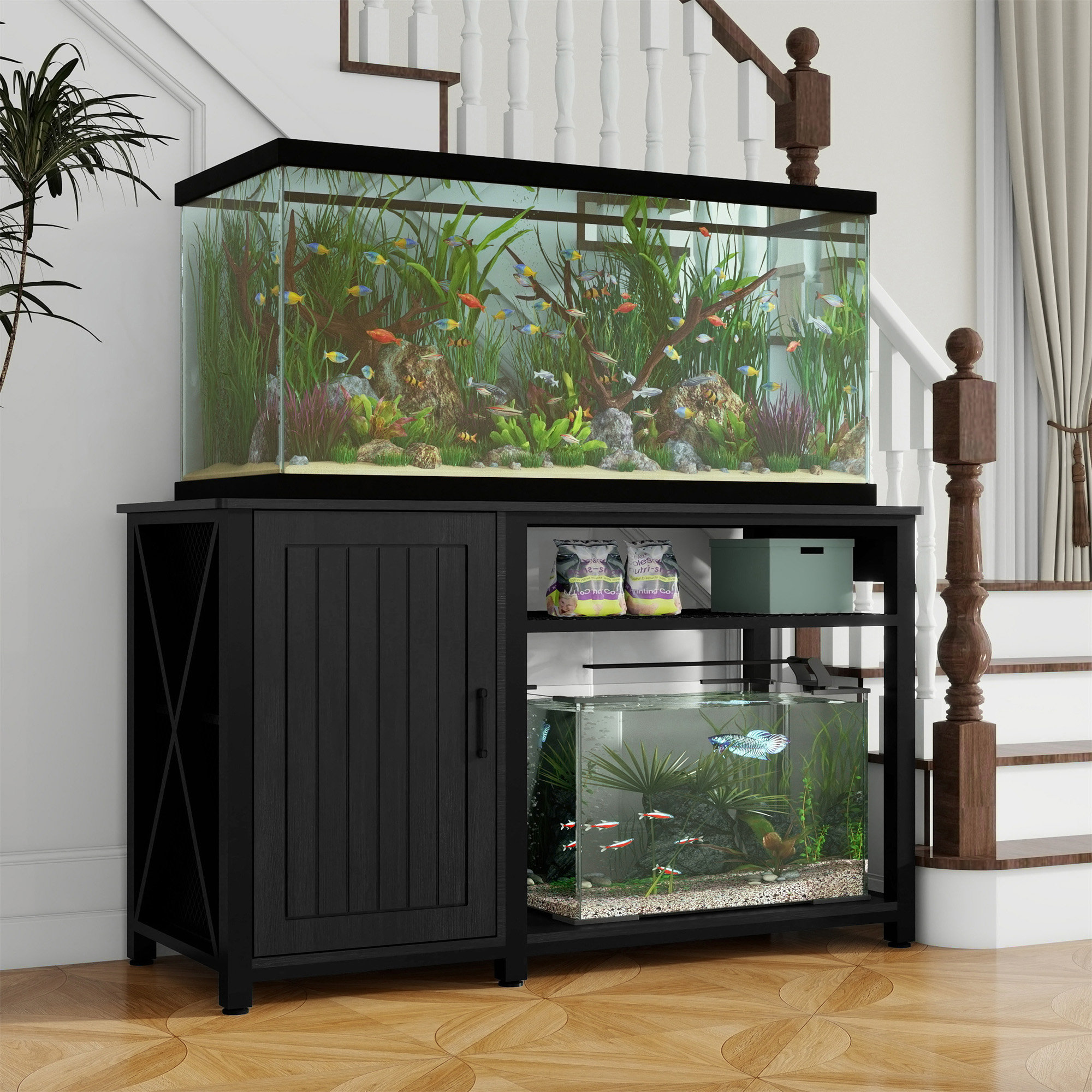 George Oliver Heavy Duty 55-75 Gallon Aquarium Stand With Power Outlets ...