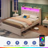 Wrought Studio™ Bed Frame with RGB LED Lights, Upholstered Bed with ...