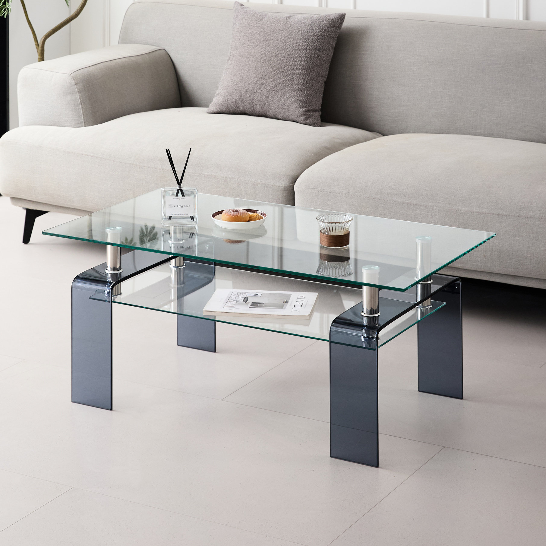 Wrought Studio™ Tempered Glass 2-layer Coffee Table - Living Room ...