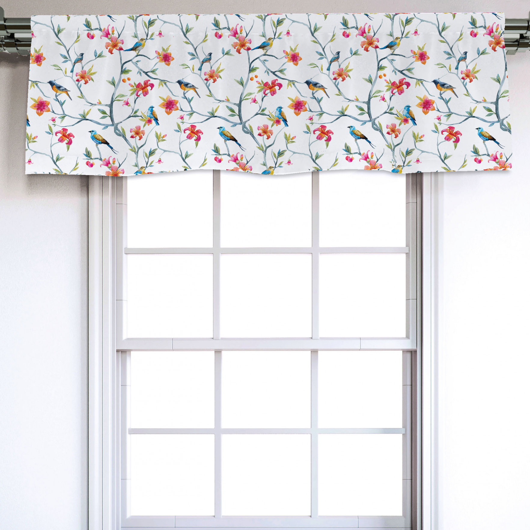 East Urban Home Floral Sateen Ruffled 54'' W Window Valance in | Wayfair